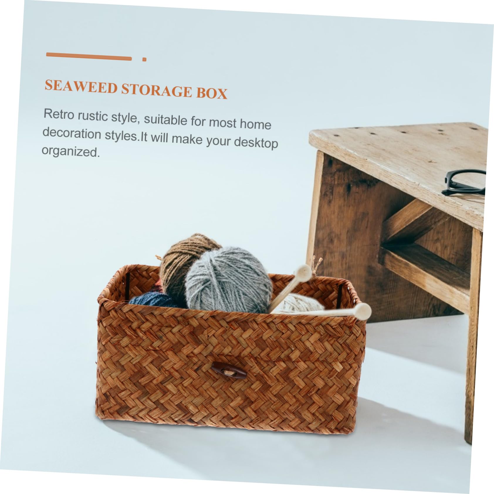 Didiseaon 2 Pcs Woven Storage Box Storage Baskets with Lids Baskets with Lids for Organizing Wicker Shelf Tall Wicker Basket Desk Storage Organizer Seaweed Case Rectangle Bamboo Storage Rack