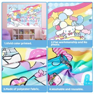 202PCS Cute Birthday Party Supplies, Kawaii Birthday Party Decorations include Banner, Latex Balloons, Backdrop, Cake Topper, Tableware, Plates, Napkins, Temporary Tattoos for Kids Birthday