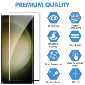 Arshek 3 Pack Galaxy S23 Ultra Screen Protector, HD Clear Tempered Glass, Fingerprint Unlock, 3D Curved, Scratch Resistant, Bubble-Free for Samsung Galaxy S23 Ultra 5G Glass Screen Protector