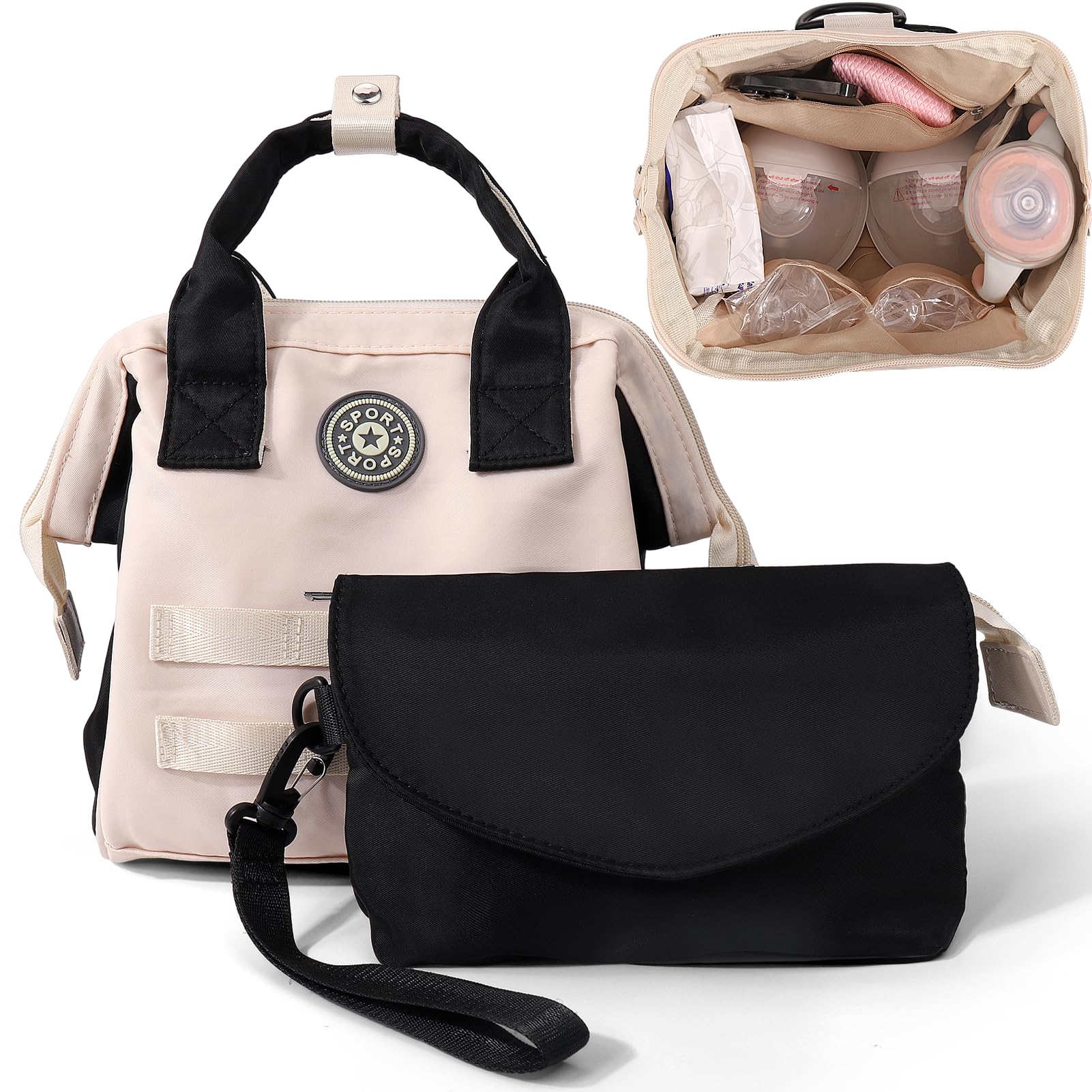 2 in 1 Breast Pump Bag, Portable Pump Bag for Backpack/Shoulder/Cross-Body Compatible with Momcozy, Breast Pump Travel Bag with 7 Pockets and Detachable Strap, Grab and Go