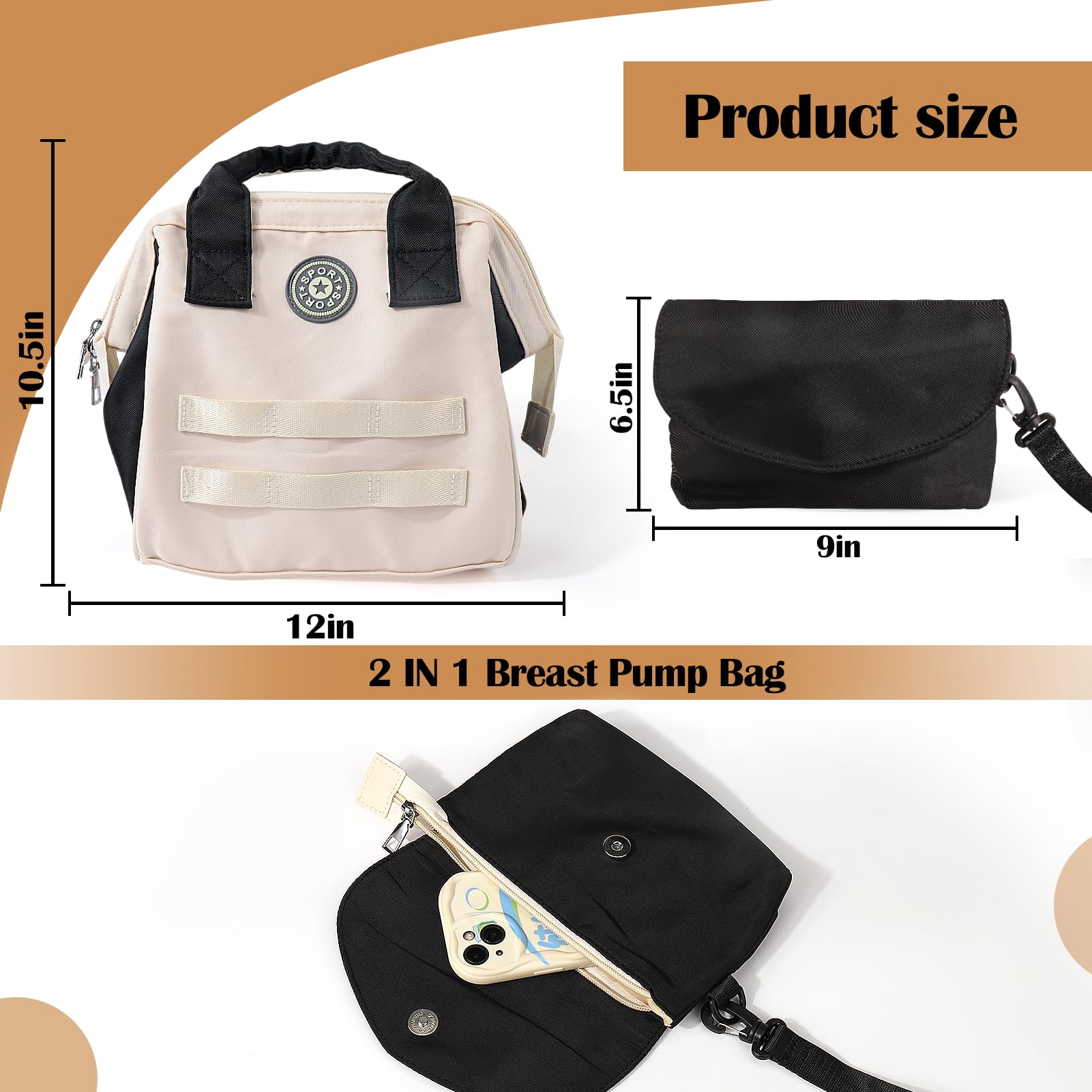 2 in 1 Breast Pump Bag, Portable Pump Bag for Backpack/Shoulder/Cross-Body Compatible with Momcozy, Breast Pump Travel Bag with 7 Pockets and Detachable Strap, Grab and Go