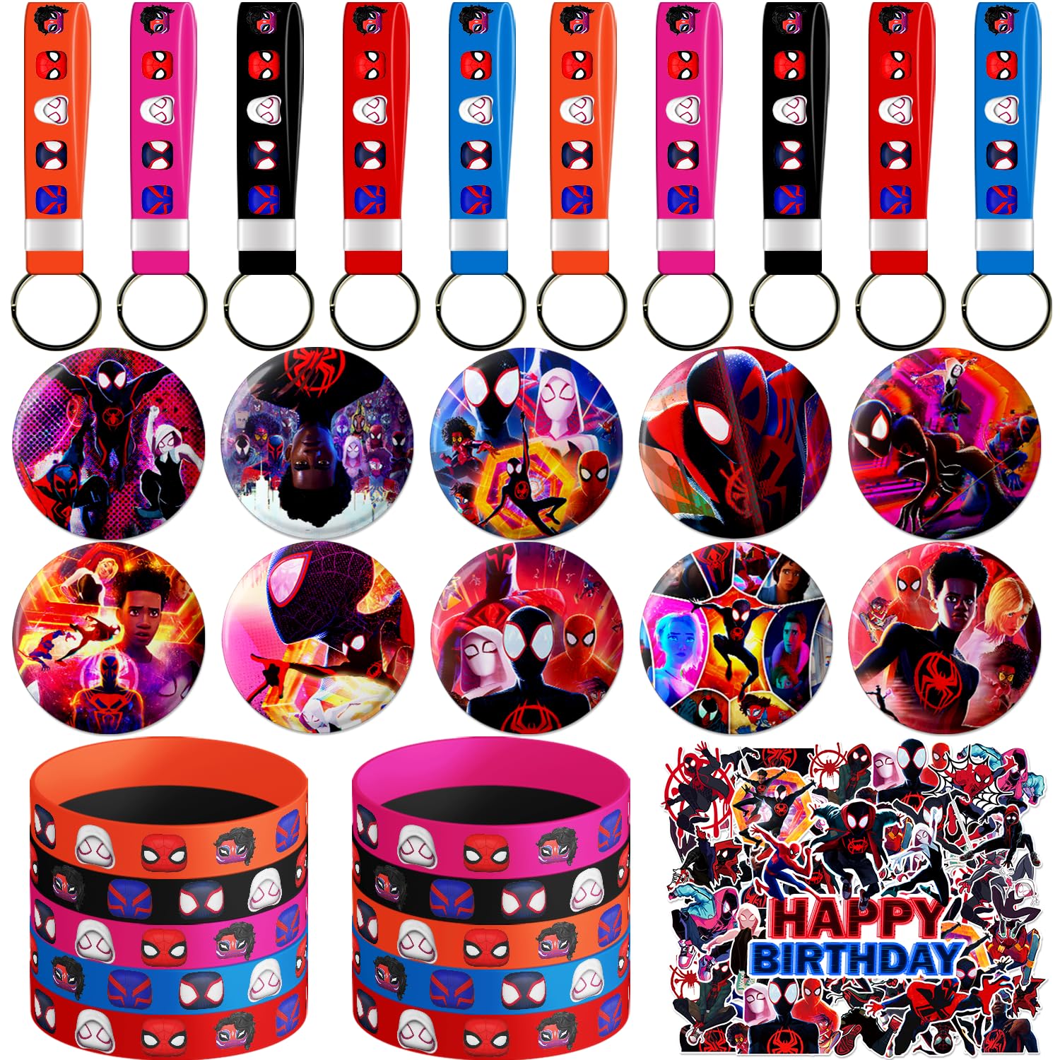 desmilo 80 Pcs Movie Party Favors, Movie Birthday Party Favors Include 10 Keychains, 10 Movie Bracelet, 10 Badge, and 50 Stickers for Movie Birthday Party Decorations