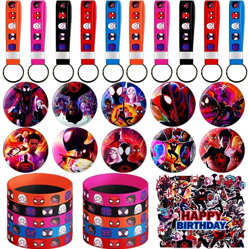 desmilo 80 Pcs Movie Party Favors, Movie Birthday Party Favors Include 10 Keychains, 10 Movie Bracelet, 10 Badge, and 50 Stickers for Movie Birthday Party Decorations