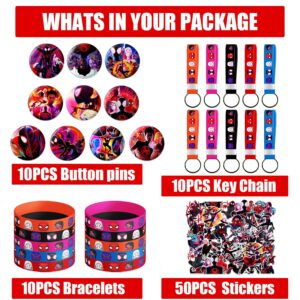 desmilo 80 Pcs Movie Party Favors, Movie Birthday Party Favors Include 10 Keychains, 10 Movie Bracelet, 10 Badge, and 50 Stickers for Movie Birthday Party Decorations