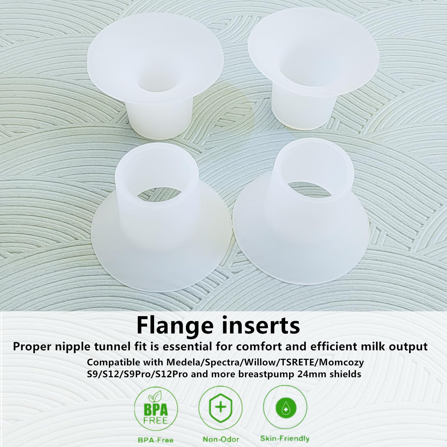 Wearable Breast Pump Flange Inserts 19mm, 4pcs Replacement Compatible with Spectra Motif Luna Medela Momcozy Tsrete 24mm Pump Flange for Pumping Moms