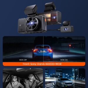 [ Bundle-3 Items: Vantrue E3 Dash Cam + 512GB SD Card + Hardwire Kit ] 3 Channel Dash Cam Front and Rear Inside, 3 Way Triple WiFi GPS Dash Camera 2.7K 1944P+1080P+1080P with STARVIS IR Night Vision