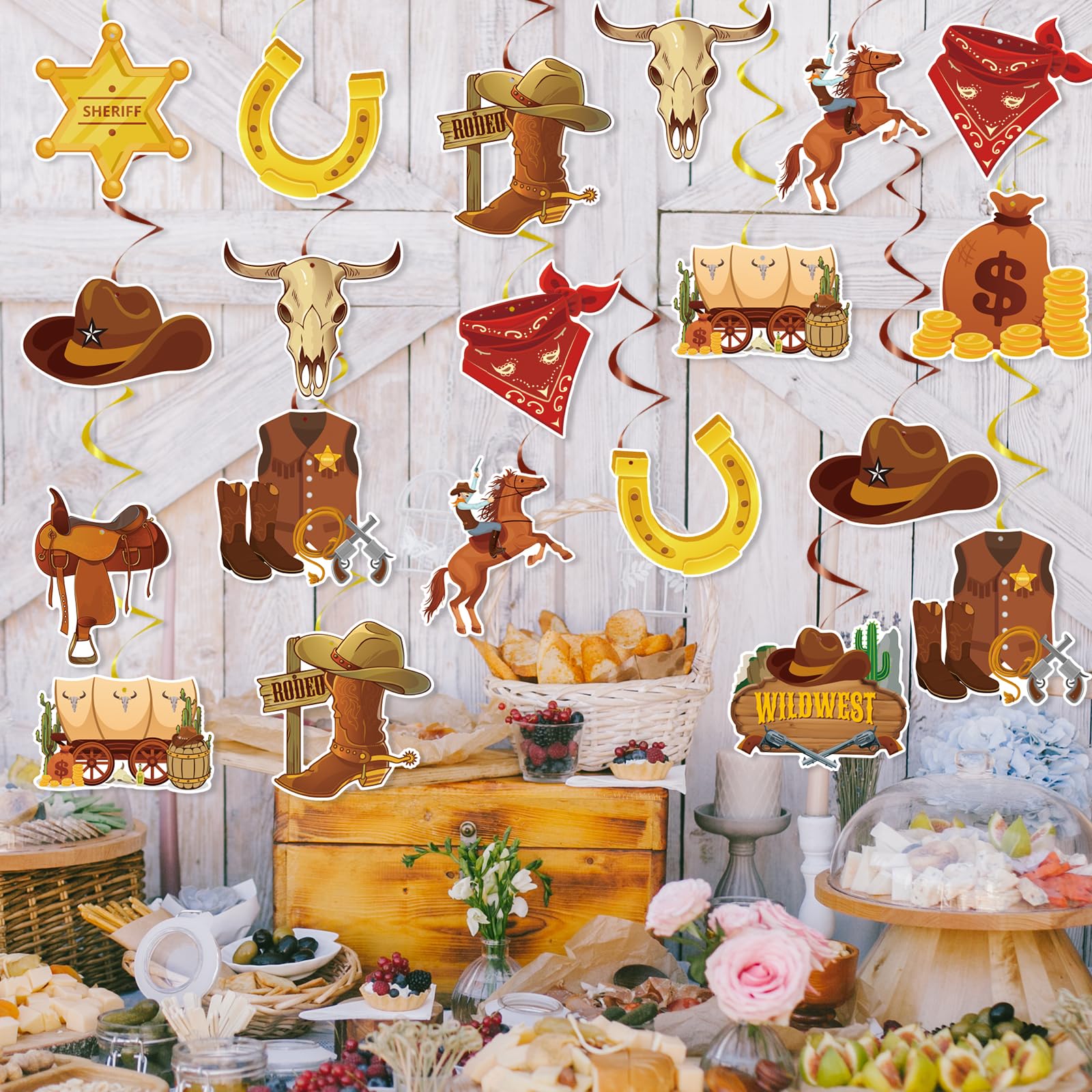 Gameza West Cowboy Party Decorations - 32PCS Western Party Decorations Hanging Swirls Wild West Cowboy Rodeo Theme Birthday Party Decorations Cowboy Baby Shower Party Decorations Supplies