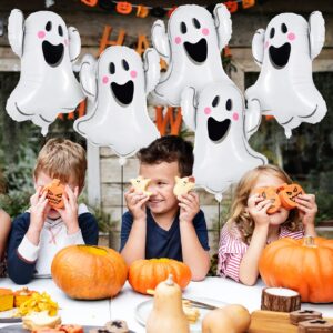 Halloween Ghost Balloons, 6 Pcs White Ghost Shaped Foil Balloon, Large Mylar Balloons for Trick or Treat Halloween Themed Party Decoration