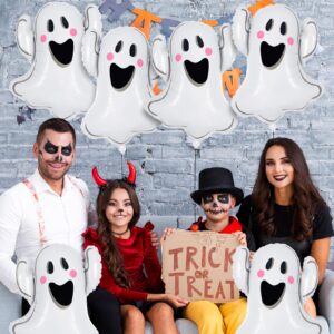 Halloween Ghost Balloons, 6 Pcs White Ghost Shaped Foil Balloon, Large Mylar Balloons for Trick or Treat Halloween Themed Party Decoration