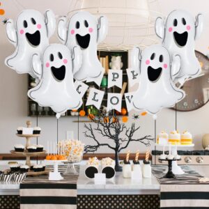 Halloween Ghost Balloons, 6 Pcs White Ghost Shaped Foil Balloon, Large Mylar Balloons for Trick or Treat Halloween Themed Party Decoration