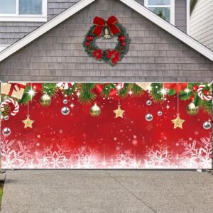 blulu christmas garage door banner decorations fabric winter snowflake xmas garage door backdrop for indoor outdoor christmas holiday party favor supplies(plain style)