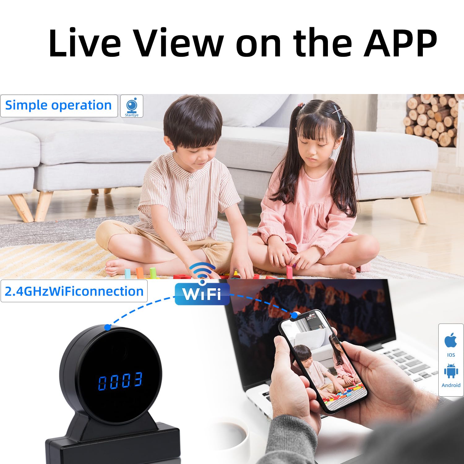 LIBREFLY Full HD 1080P Hidden Camera Clock - Wireless Spy Camera - WiFi Secret Nanny Cam - Strong Night Vision - Indoor Security Monitoring - Local Storage