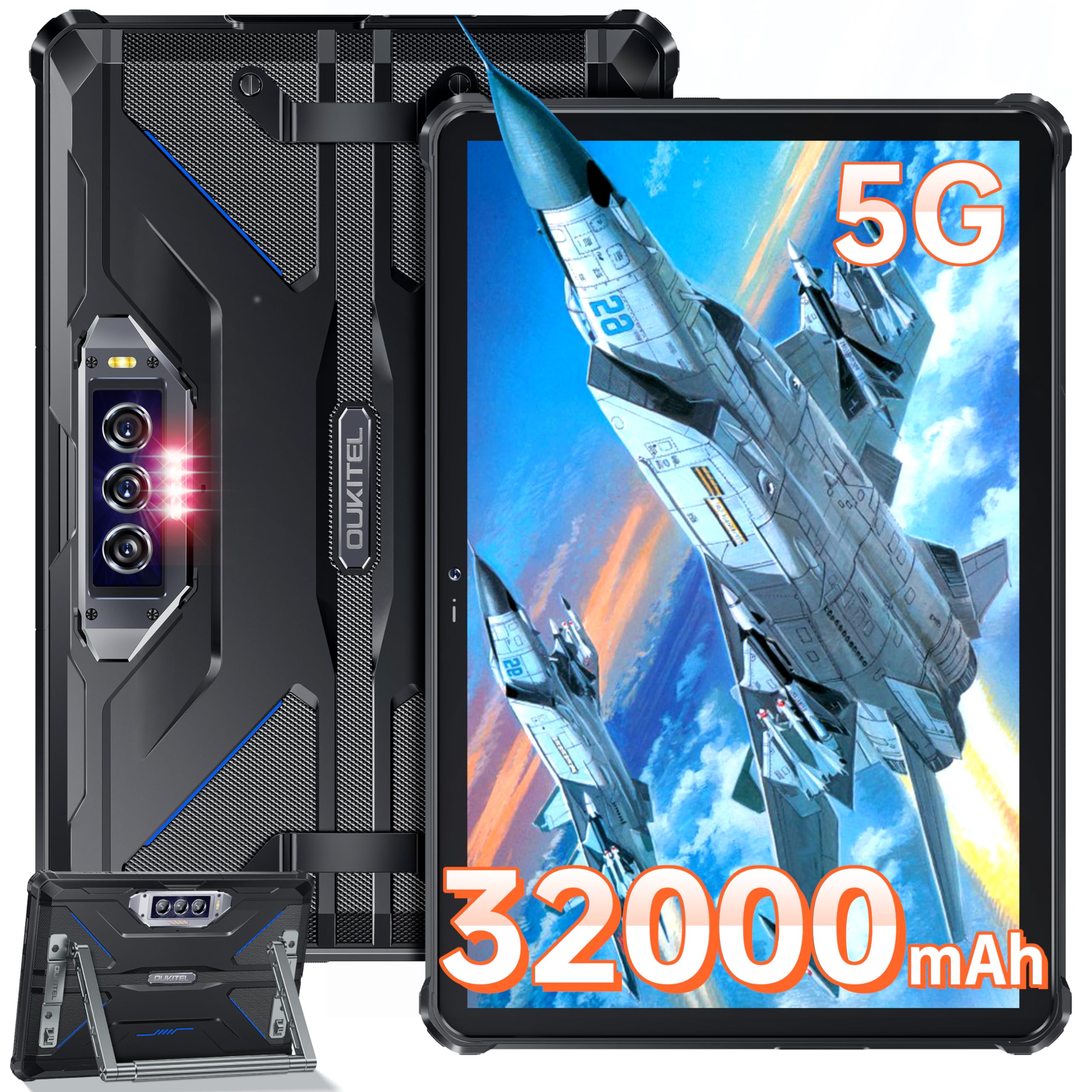 OUKITEL RT7-5G Rugged Android 13 Tablet, 24GB+256GB 1TB Expandable Waterproof Tablet, 10.1 Inch FHD+Tablets, 32000mAh Battery, 33W Fast Charging Tablet PC, 48MP+32MP Camera, 5G WiFi/GPS/T-Mobile