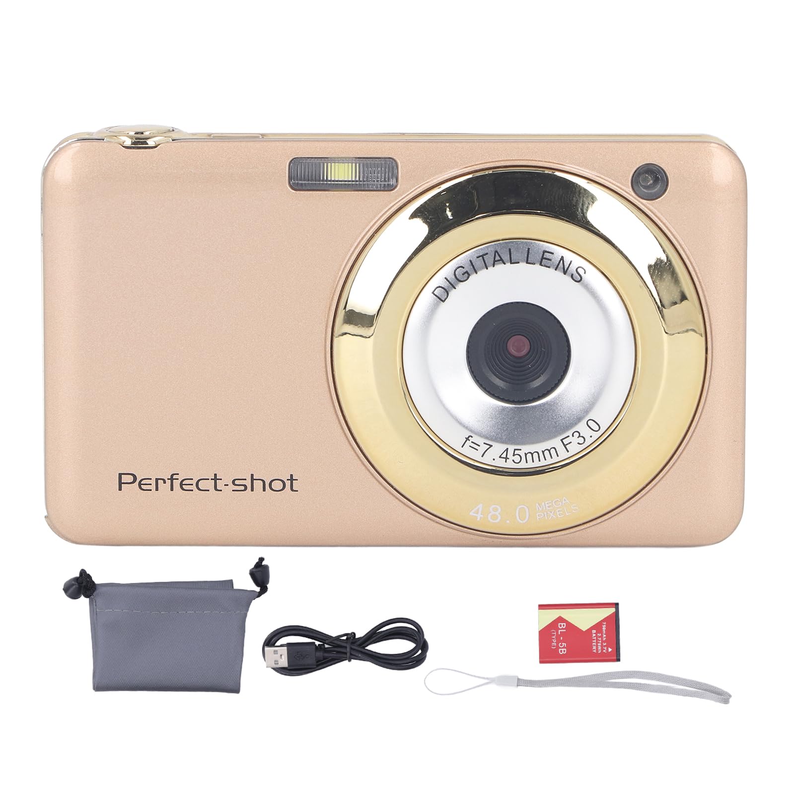 Digital Camera, 2.7in 48MP 8X Digital Zoom Point and Shoot Camera, Video Camera with Anti Shake Vlogging Camera for Night, Portrait, etc (Gold)