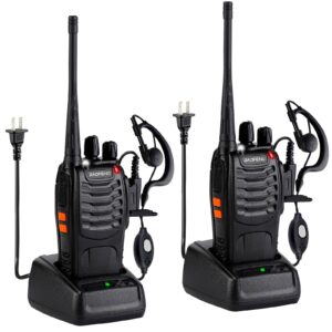 baofeng walkie talkies 888s rechargeable long range with earpieces for adults, 16 channel professional radio handheld two way radios li-ion battery and charger included