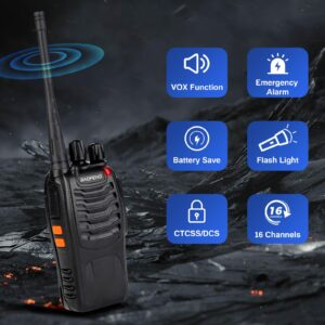 Baofeng Walkie Talkies 888S Rechargeable Long Range with Earpieces for Adults, 16 Channel Professional Radio Handheld Two Way Radios Li-ion Battery and Charger Included