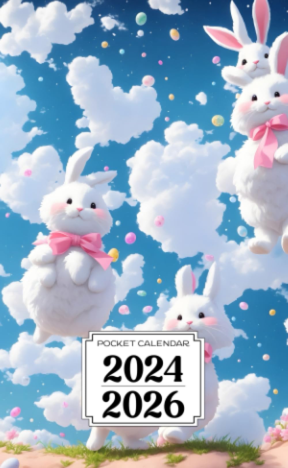 Pocket Calendar 2024-2026: Two-Year Monthly Planner for Purse , 36 Months from January 2024 to December 2026 | Anime walking Easter bunny