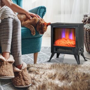 HOMCOM 17" Electric Fireplace Stove with Two Heating Modes, Freestanding Fire Place Heater with Realistic Logs LED Flame, Adjustable Temperature, Overheat Protection, 750W/1500W, Black