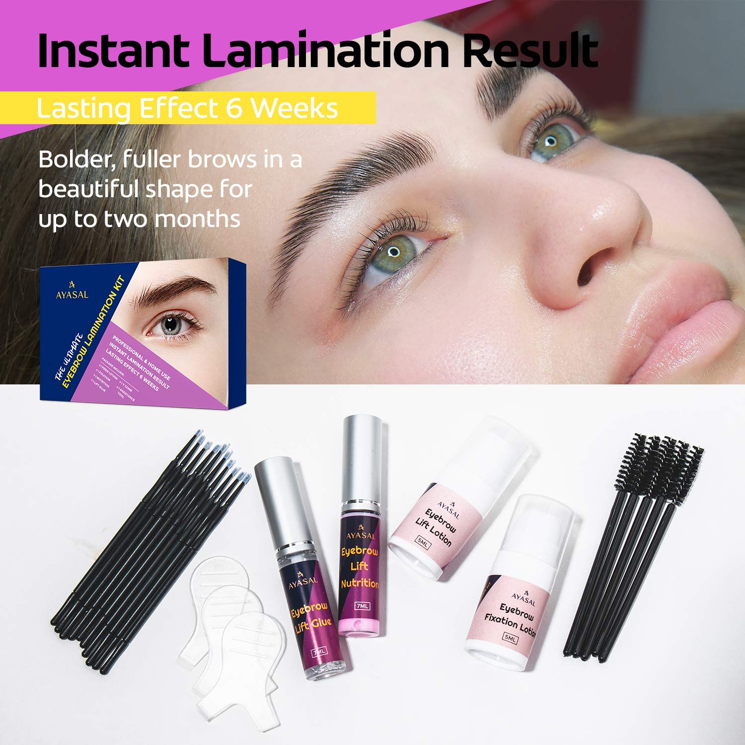 Eyebrow Lamination Kit, At-Home Brow Lamination Kit Professional Results, DIY Eyebrow Lift Kit, Eye Brow Lamination Kit for Instant Brow Lamination, Fuller, Thicker Brows for 6 weeks