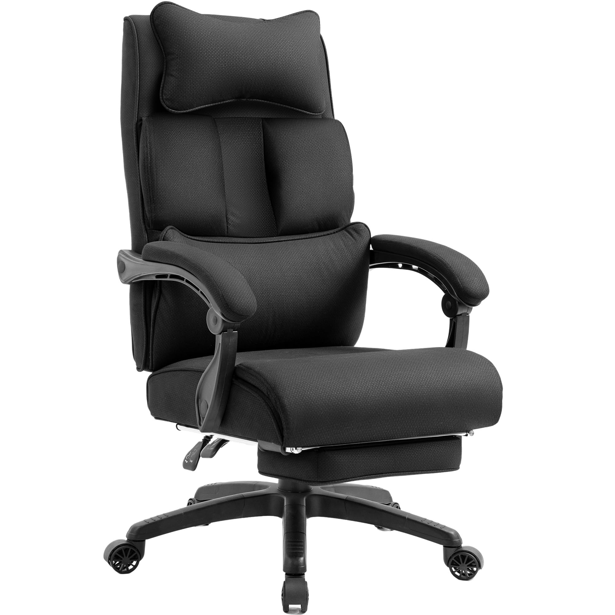 Dowinx Big and Tall Executive Office Chair Fabric with Footrest and Padded Armrest, Ergonomic Computer Desk Chair with Lumbar Support,High Back Home Desk Chair Gaming Chair for Adult, 350LBS, Black