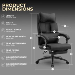 Dowinx Big and Tall Executive Office Chair Fabric with Footrest and Padded Armrest, Ergonomic Computer Desk Chair with Lumbar Support,High Back Home Desk Chair Gaming Chair for Adult, 350LBS, Black