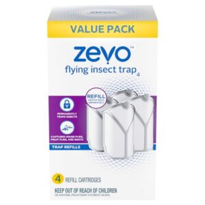 zevo flying insect trap, fly trap refill cartridges (4 total refill cartridges)