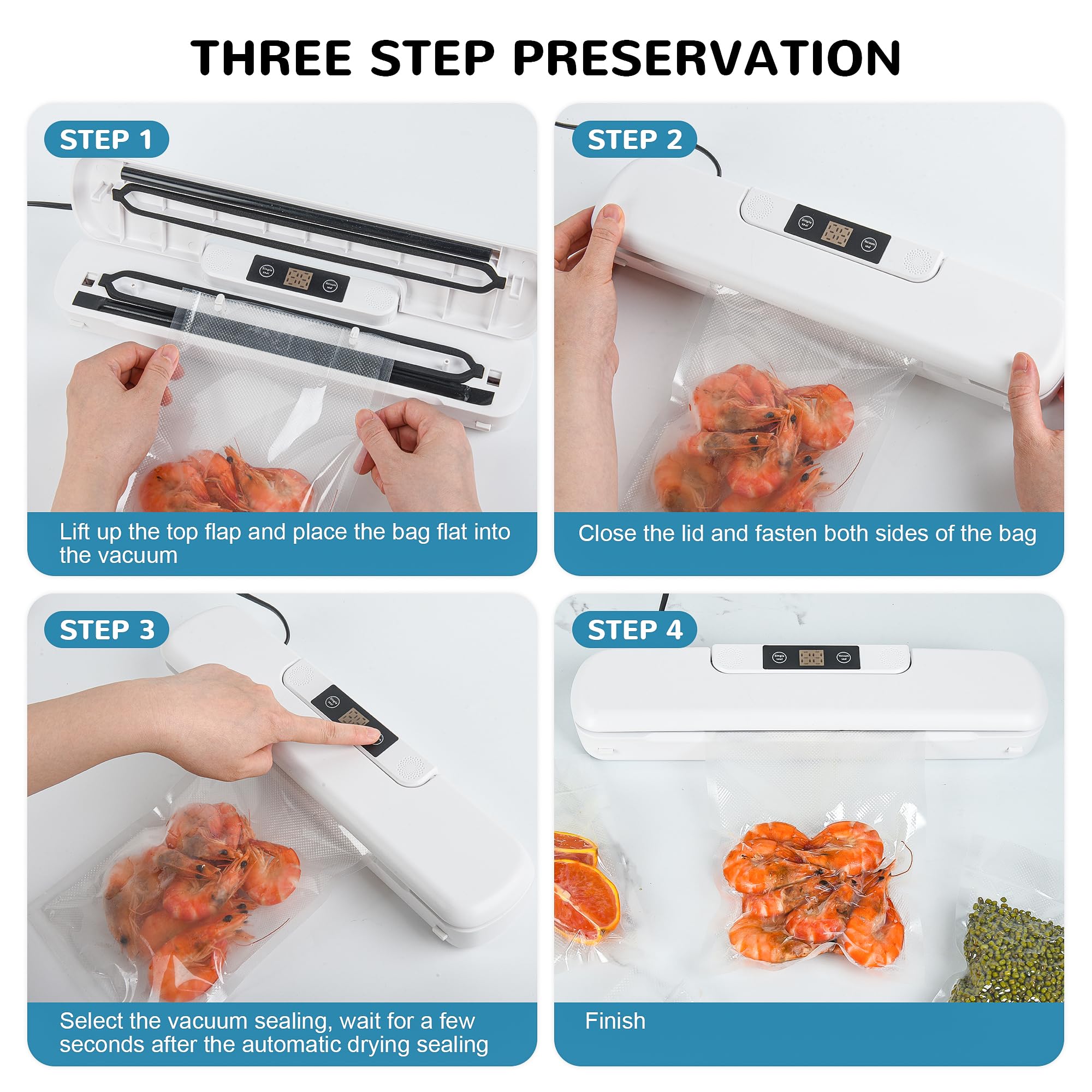 Vacuum Sealer Machine, Automatic Food Saver Vacuum Sealer Machine with 10 Vacuum Seal Bags, Compact Mini Seal a Meal Vacuum Sealer for Food Storage and Saver, 2 Models Easy Options-White