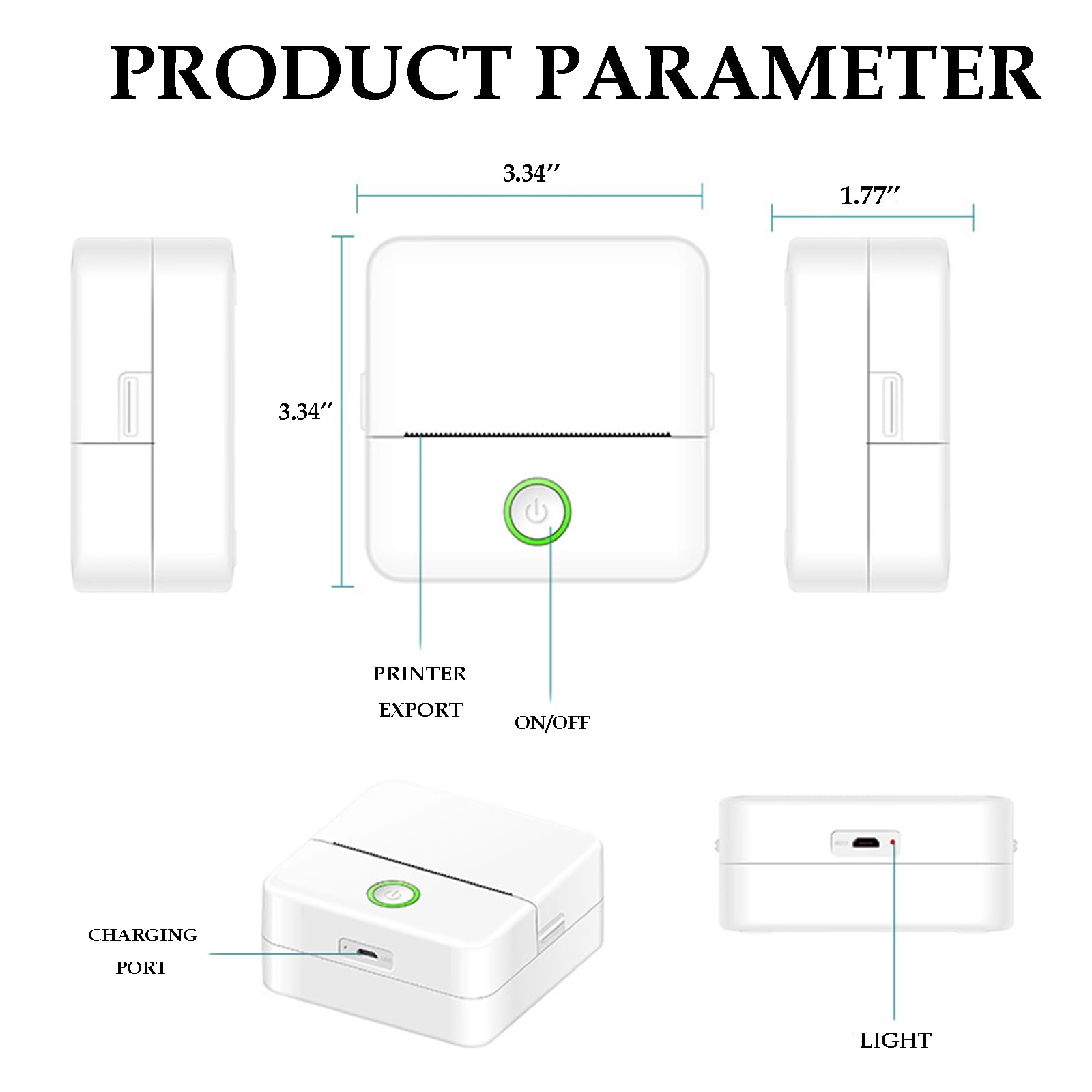 Print Pod Wireless Bluetooth Sticker Thermal Fast Printer, Inkless Pocket Printer for DIY Scrapbook with 5 Rolls Printing Paper (White)