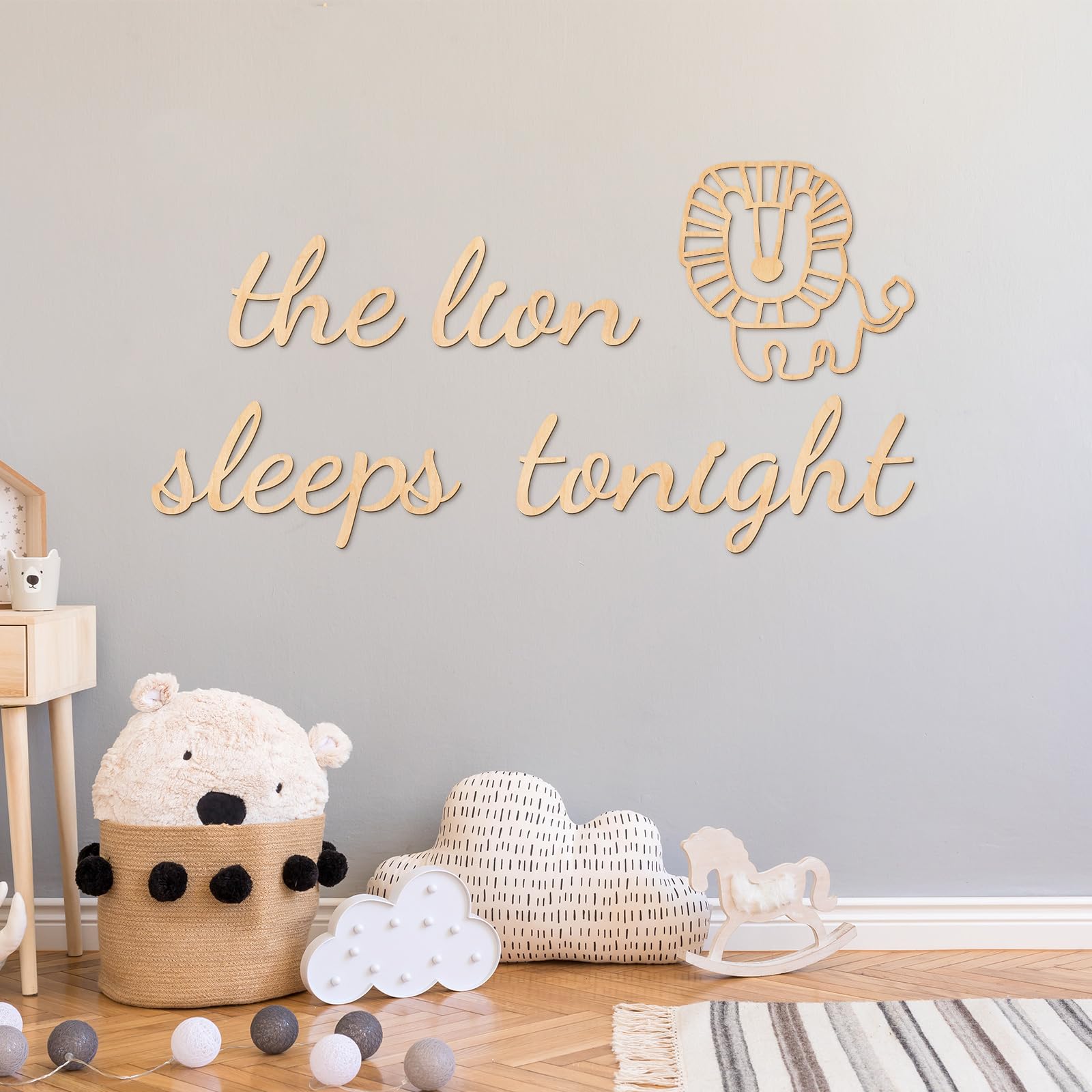 Barydat 5 Pcs Jungle Animal Woodland Nursery Wall Decor The Lion Sleeps Tonight Wall Decor Safari Animal Wall Decor for Nursery Baby Kids Boys Girls Playroom Bedroom