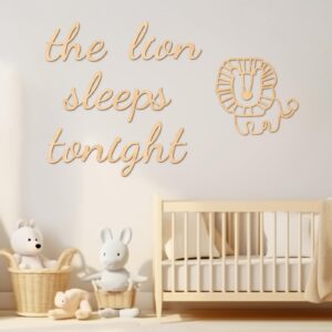 Barydat 5 Pcs Jungle Animal Woodland Nursery Wall Decor The Lion Sleeps Tonight Wall Decor Safari Animal Wall Decor for Nursery Baby Kids Boys Girls Playroom Bedroom