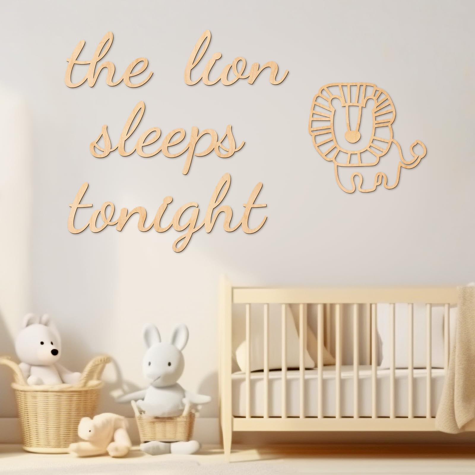 Barydat 5 Pcs Jungle Animal Woodland Nursery Wall Decor The Lion Sleeps Tonight Wall Decor Safari Animal Wall Decor for Nursery Baby Kids Boys Girls Playroom Bedroom