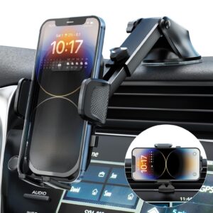 joytutus universal phone holder car, [military-grade suction & stable clip] phone mount for car dashboard windshield air vent, hands-free cell phone holder car fit iphone samsung all smartphones