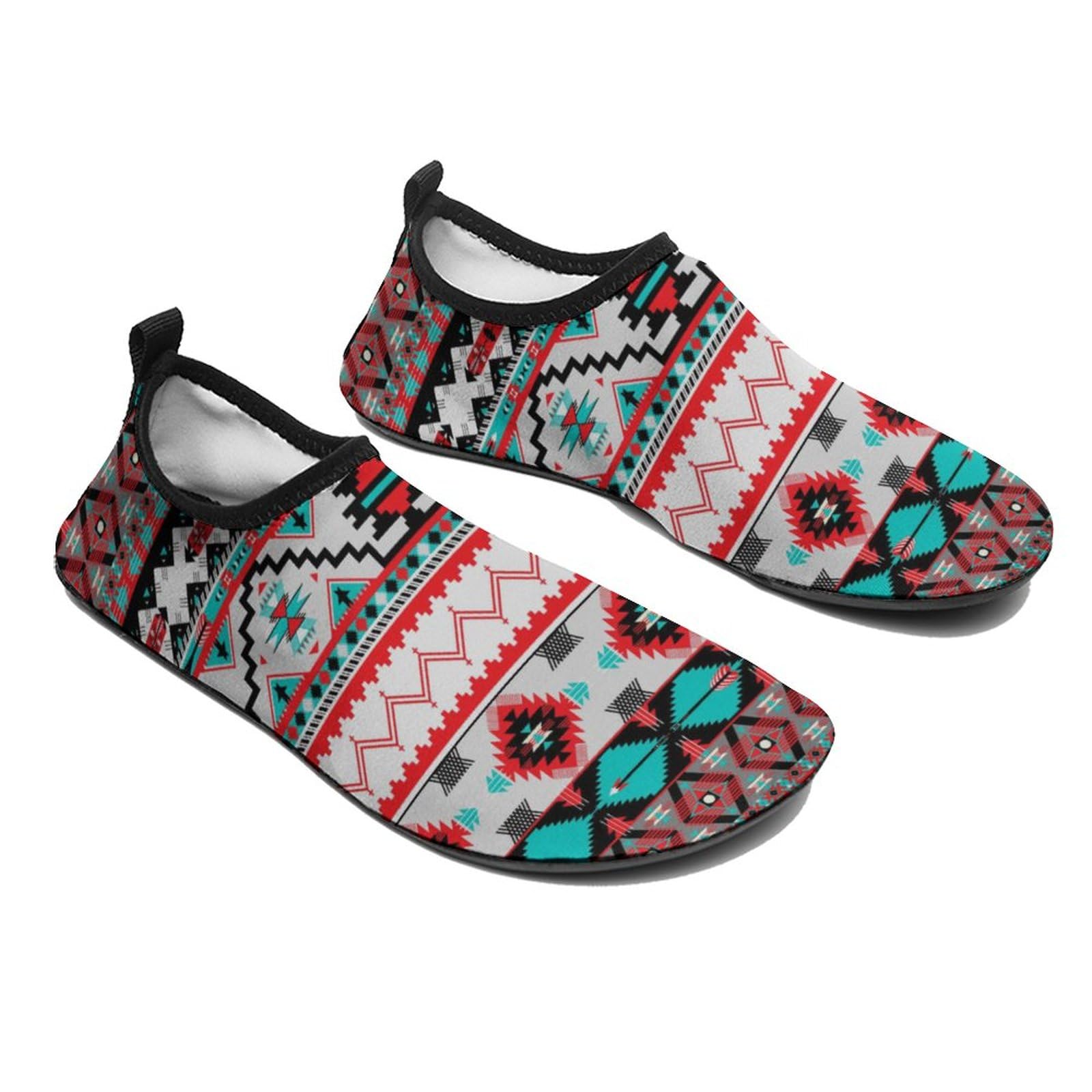 Water Shoes for Womens Mens Barefoot Quick-Dry Aqua Socks for Beach Swim Surf Yoga Exercise (Geometric Indiana Western Southwest Tribal Ethnic Aztec Red Turquoise)