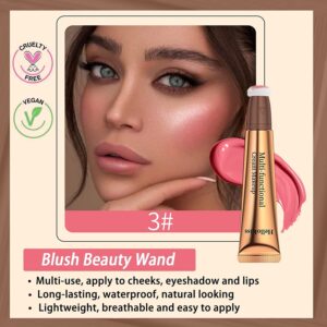 3 Pcs Contour Beauty Wand, Contour & Blush & Highlighter Stick Set with Cushion Applicator, Long Lasting Smooth Natural Matte Finish, Blendable Silky Cream Glowing Makeup Stick