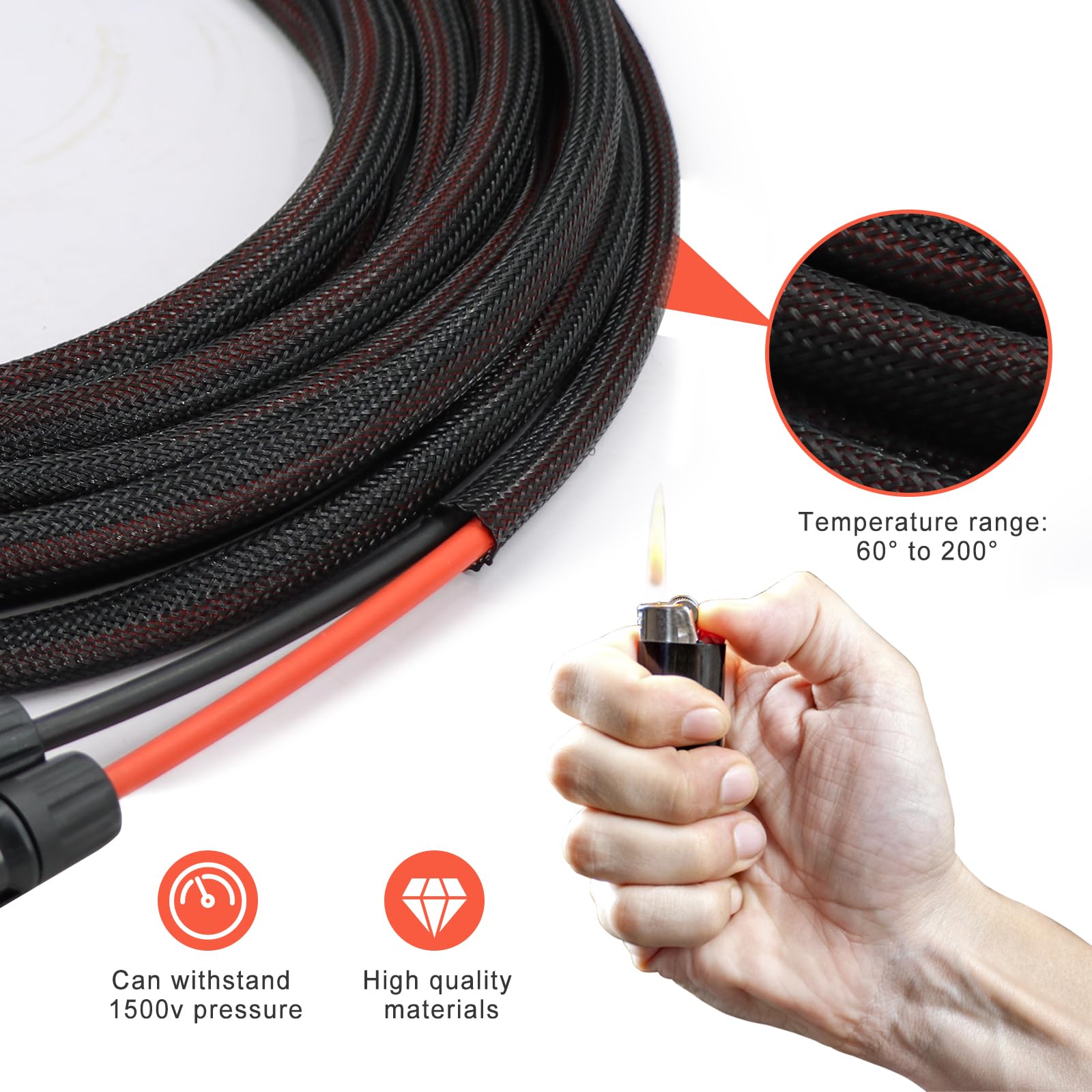 Feotech Twin Wire 100FT Solar Extension Cable - 10AWG(6mm²) Solar Panel Connector, with 6 Pairs-IP67-Male/Female Solar connectors for Outdoor Automotive RV Boat Marine Solar Panel- Black & Red