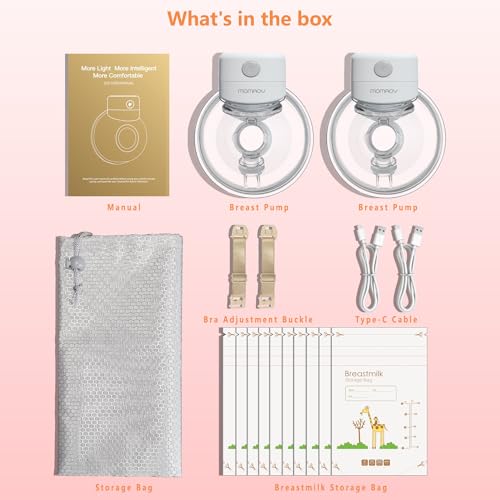 MOMAOY Double Wearable Breast Pump, Hands-Free Breast Pump,Electric Breast Pump with 2 Modes, 9 Levels, LCD Display,Memory Function Rechargeable Massage and Pumping Mode Milk Extractor,24mm Flange