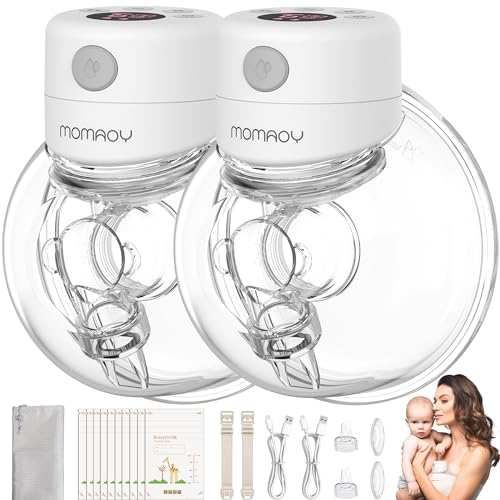 MOMAOY Double Wearable Breast Pump, Hands-Free Breast Pump,Electric Breast Pump with 2 Modes, 9 Levels, LCD Display,Memory Function Rechargeable Massage and Pumping Mode Milk Extractor,24mm Flange