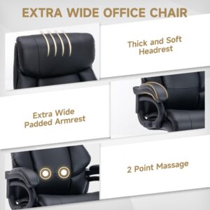 chizzysit Big and Tall Office Chair, Ergonomic Office Chair with Quiet Wheels Heavy Duty Metal Base, Computer Desk Chair 400lbs, Leather Office Chair with 2 Point Massage, Executive Office Chair