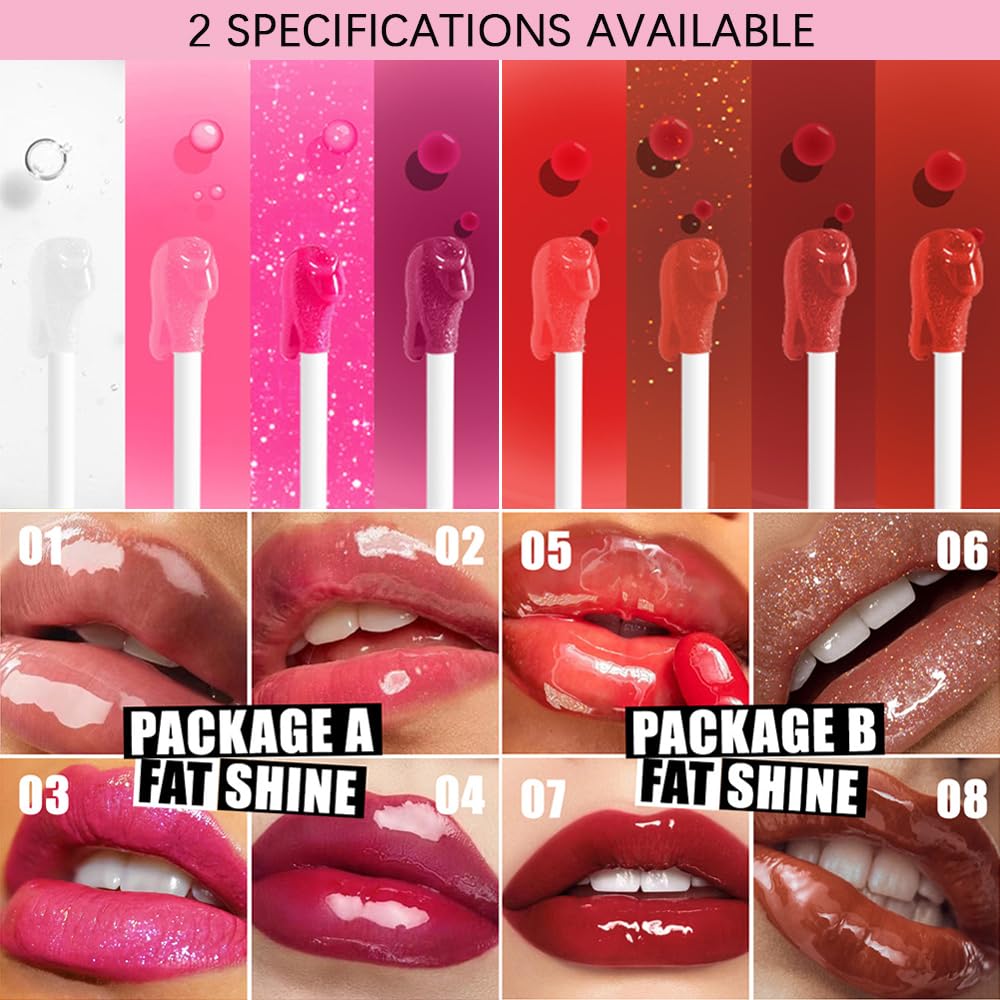 4 Colors Lip Oil Lip Glaze,Fat Lip Oil Big Brush Head Hydrating Lip Glow Oil,Shiny Transparent Lip Gloss Plumping,Long Lasting Nourishing Non-sticky Fresh Clear Smooth Lip Care-A