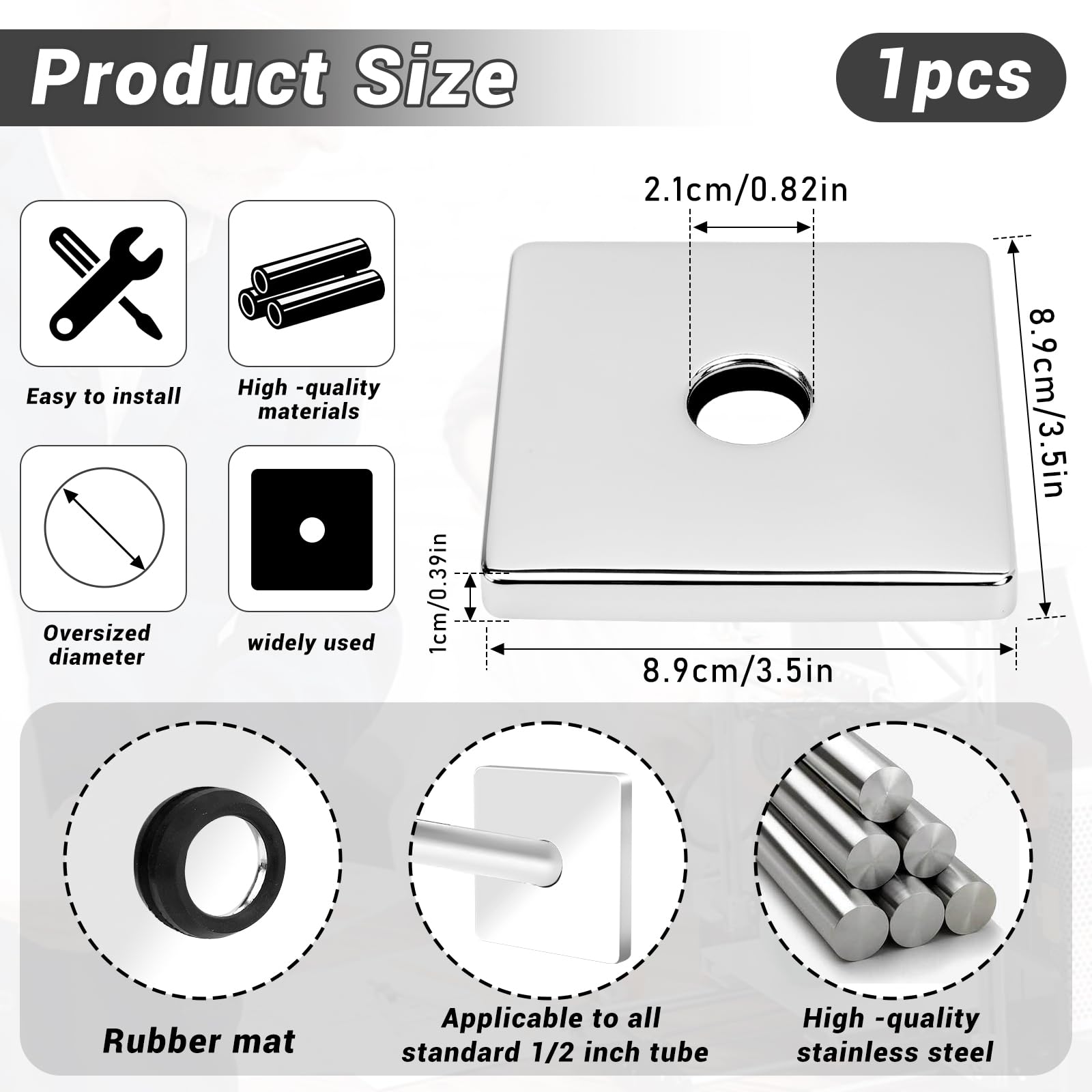 Square Shower Arm Flange Cover Plate Silver 3.5” Large Universal Escutcheon Plate Replacement Shower Arm Flange Plumbing Cover Plates Faucet Cover Plate for Standard 1/2" Pipes