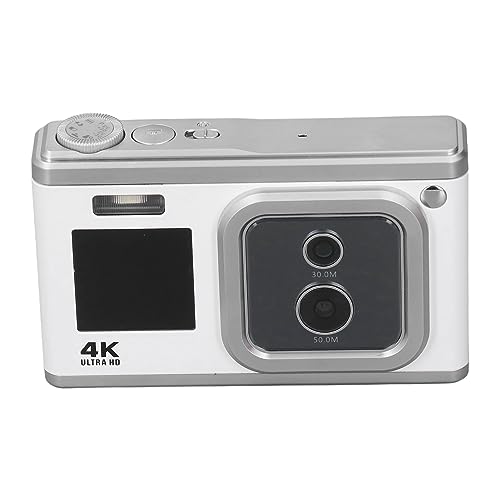 50MP 4K HD Dual Cam Digital Camera with 16X Zoom, Dual IPS Screen and Beauty Flashlight, Small and Portable Digital Camera Digital Camera (White)