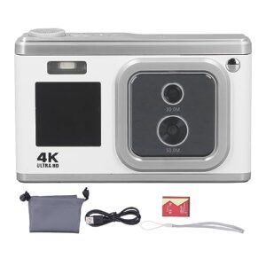 50MP 4K HD Dual Cam Digital Camera with 16X Zoom, Dual IPS Screen and Beauty Flashlight, Small and Portable Digital Camera Digital Camera (White)