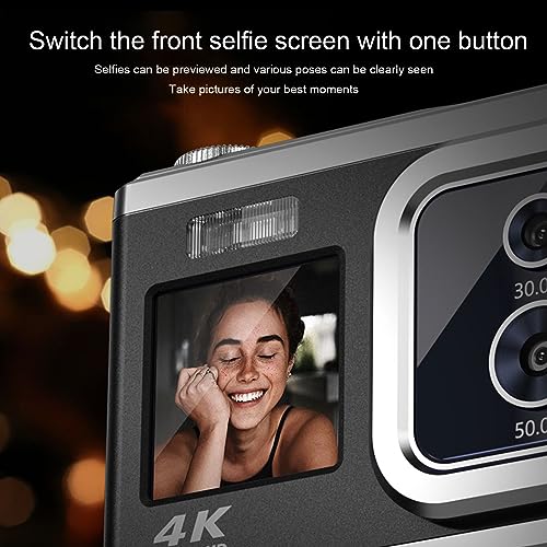 50MP 4K HD Dual Cam Digital Camera with 16X Zoom, Dual IPS Screen and Beauty Flashlight, Small and Portable Digital Camera Digital Camera (White)