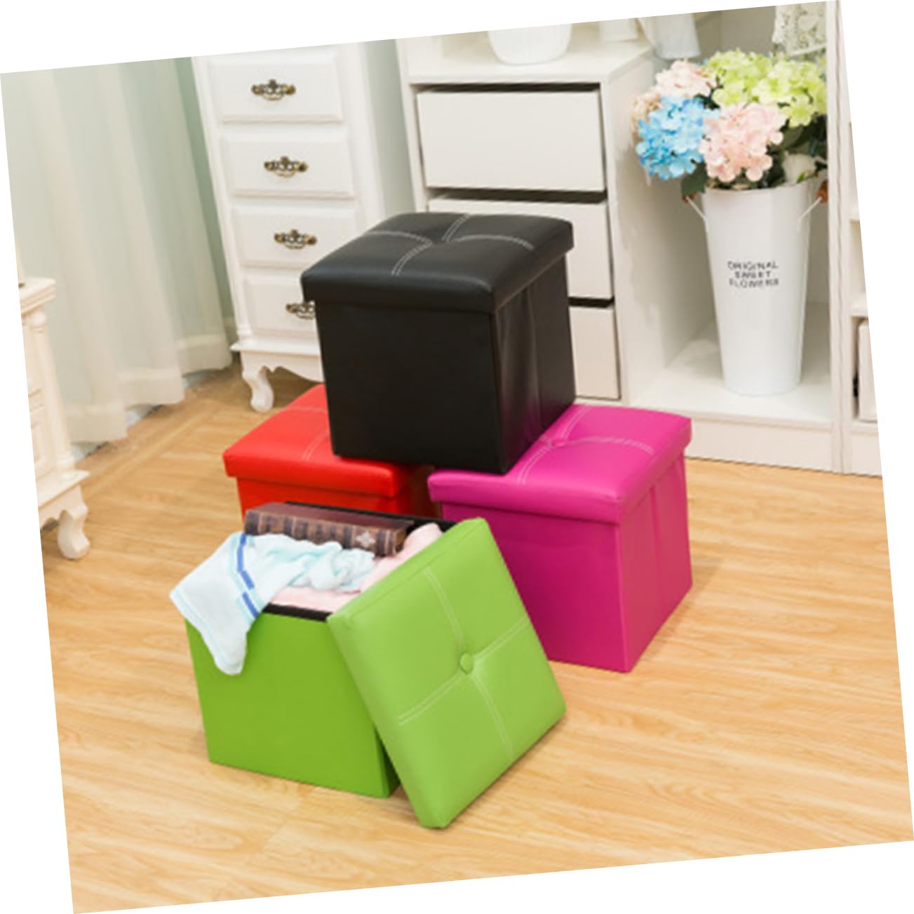 Zerodeko 2pcs Shoe Storage Bench Small Chest Small Stool Chair Clothes Basket Shoe Bench Books Storage case entryway Cabinet Bench Cube Storage Box with Cover