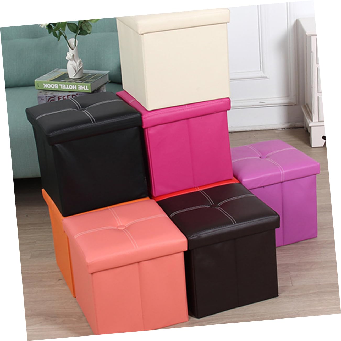 Zerodeko 2pcs Shoe Storage Bench Small Chest Small Stool Chair Clothes Basket Shoe Bench Books Storage case entryway Cabinet Bench Cube Storage Box with Cover