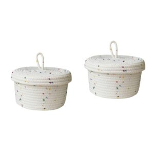 cabilock 2pcs storage box mini decor snacks container desk top decor white woven storage basket woven rope basket small cotton rope basket makeup storage basket decorative desktop basket