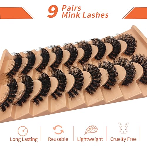 Lashes Mink False Eyelashes Natural Look Wispy Eye Lashes 20MM Fake Eyelashes D Curl Strip Lashes 9 Pairs Pack