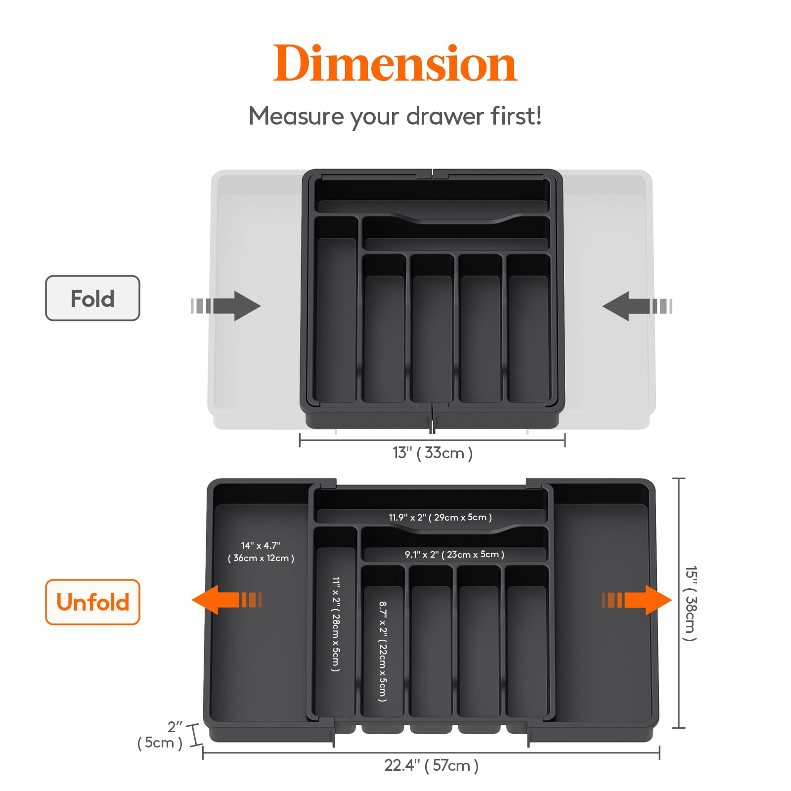 Lifewit Silverware Drawer Organizer, Expandable Utensil Organizer for Kitchen Drawers, Adjustable Cutlery and Flatware Tray, Plastic Spoons Forks Knives Holder Storage Dividers, Large, Black