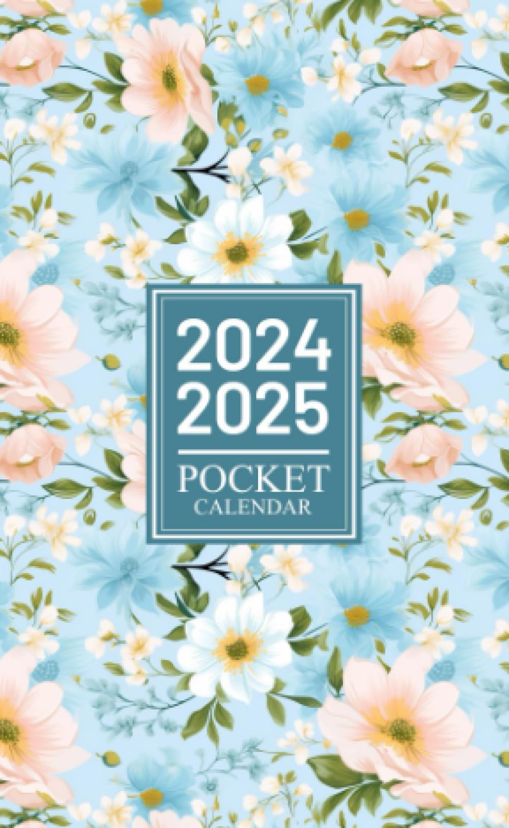 Pocket Calendar 2024-2025 For Purse: 2 Year Small Size 4 x 6.5 inches - Flower Pattern Cover Design