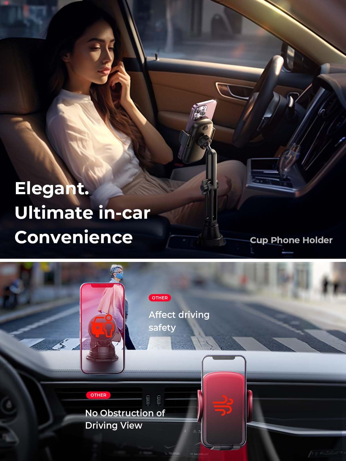 LISEN for Car Cup Holder Phone Holder Mount, Universal Car Cup Phone Holders for Your Car Adjustable Cell Phone Holder Car Accessories for iPhone Samsung 23 Google All Smartphones 4-7 inches